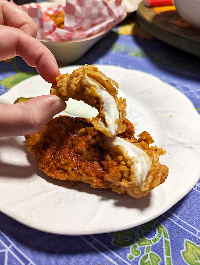 The outdoor seating area invites you to enjoy your spicy treasures under Oregon skies. Just follow the "Fried Chicken" signs to happiness. 