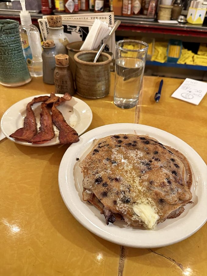 Bacon and blueberry pancakes&mdash;the breakfast equivalent of finding out your favorite band is playing a surprise show in your living room. Pure, unexpected joy.