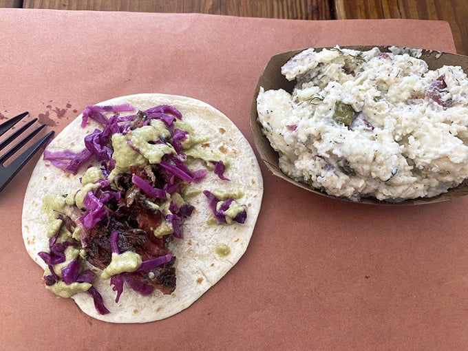 Barbecue goes global with this taco transformation. Purple cabbage adds color to a dish that proves great smoked meat plays well with others.