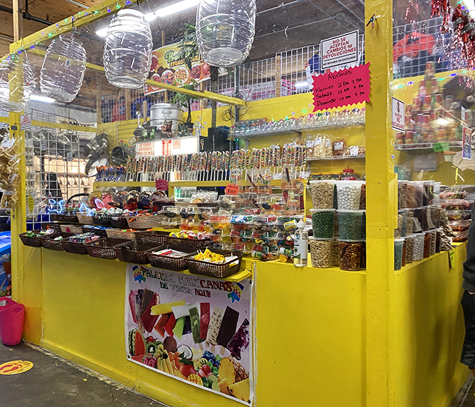 This candy stall is what Willy Wonka would create if he grew up in Mexico. The gumball machine alone is worth the trip.