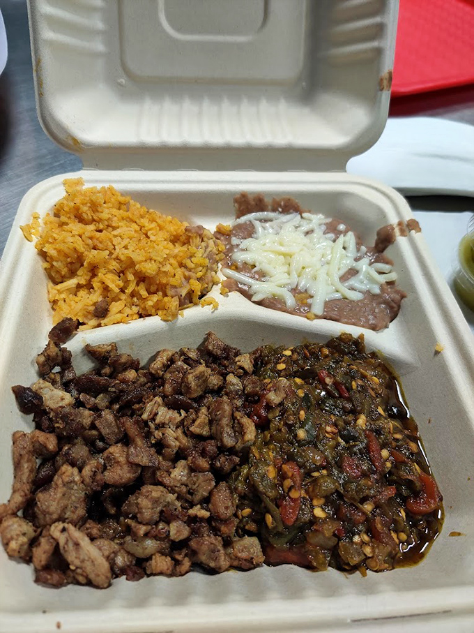 The to-go container might be humble, but what's inside is royalty. Four distinct quadrants of flavor that somehow work even better together than apart.