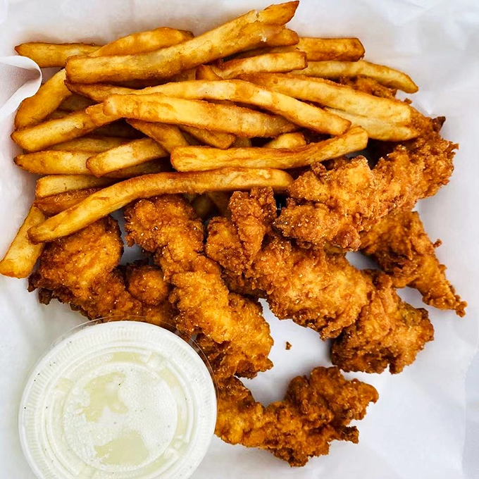 Chicken tenders for grown-ups who aren't afraid to admit they still order from the comfort food hall of fame. Dipping sauce: non-negotiable.