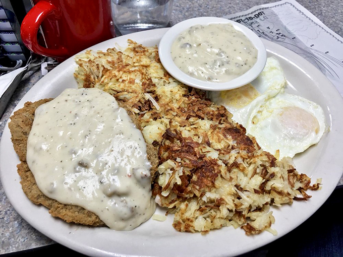 Country-fried steak smothered in gravy &ndash; where breakfast becomes an event. This plate has comforted Idahoans through breakups, celebrations, and everything in between.