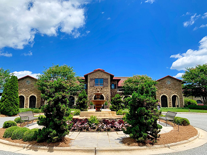 Childress Vineyards rises like a Tuscan vision amid North Carolina greenery, proving barbecue country has serious wine credentials too.