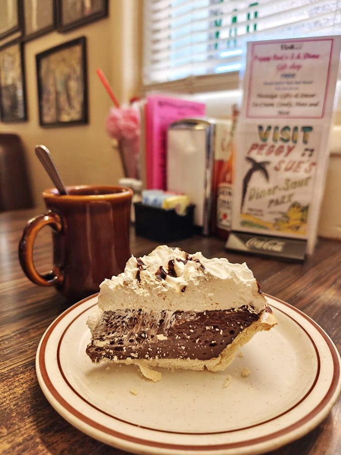 Chocolate cream pie with a mountain of whipped cream&mdash;the dessert equivalent of Elvis in his jumpsuit years. Gloriously excessive.