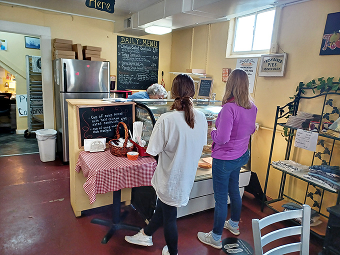 Customers contemplating life's most important decision: which pie flavor will change their day from ordinary to extraordinary.