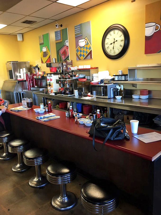Counter seating: where solo diners become part of the Nelson's family. The coffee flows freely and judgment is suspended.