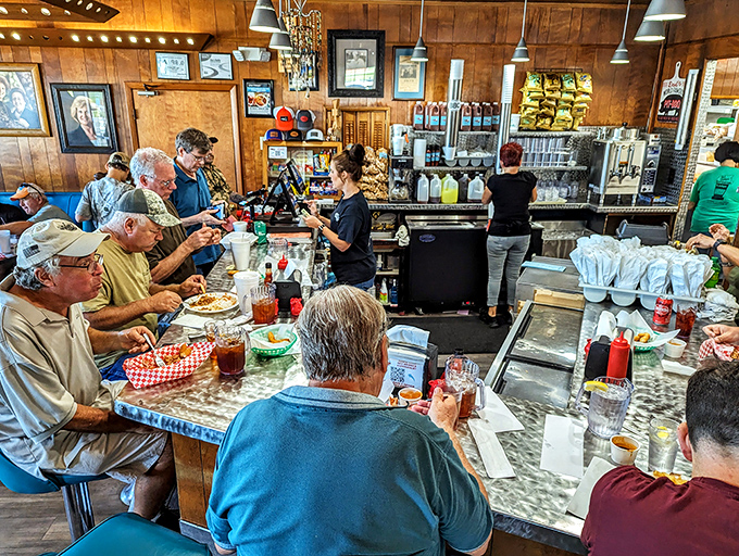 The counter seating offers front-row tickets to the greatest show in Shelby&mdash;watching barbecue masters at work while trading stories with neighbors.