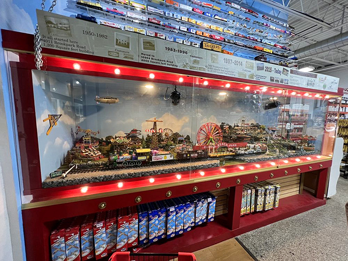 Not content with candy, they've built a miniature wonderland. This train display rivals anything you'd find at a museum, except you can eat candy while viewing.
