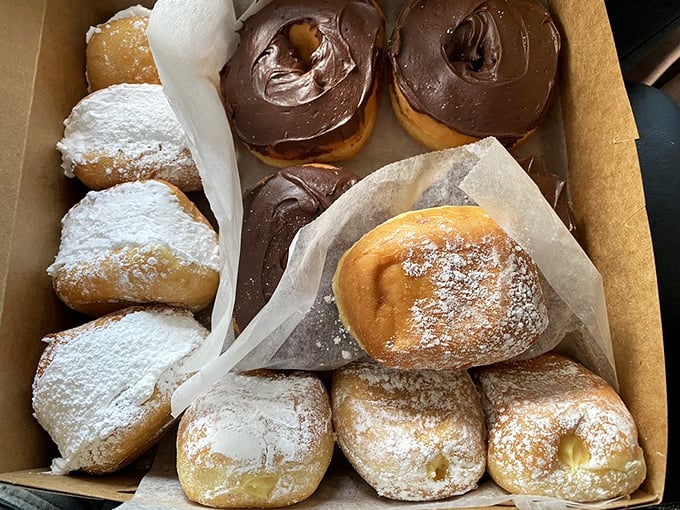 A box of donuts that makes you understand why police stereotypes exist – some clichés are delicious enough to embrace.