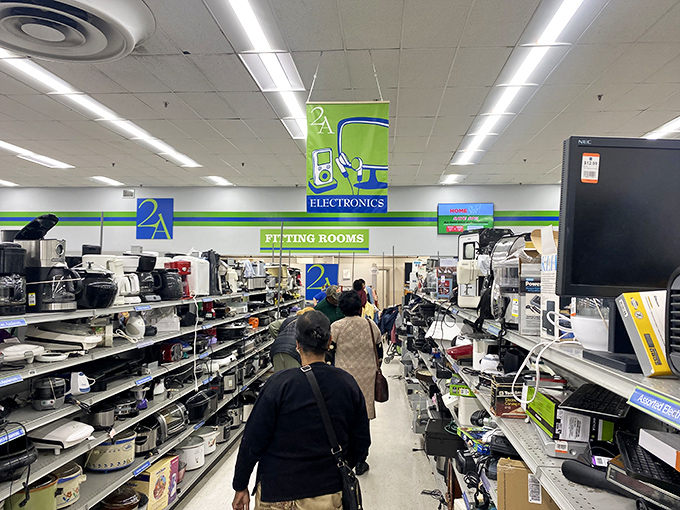 The electronics section: where yesterday's gadgets get their second chance and shoppers debate whether that vintage stereo system is retro-cool or just outdated.