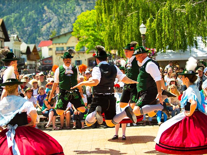 Traditional dancers prove that what lederhosen lack in comfort, they make up for in thigh-slapping entertainment value during Leavenworth's festive celebrations.