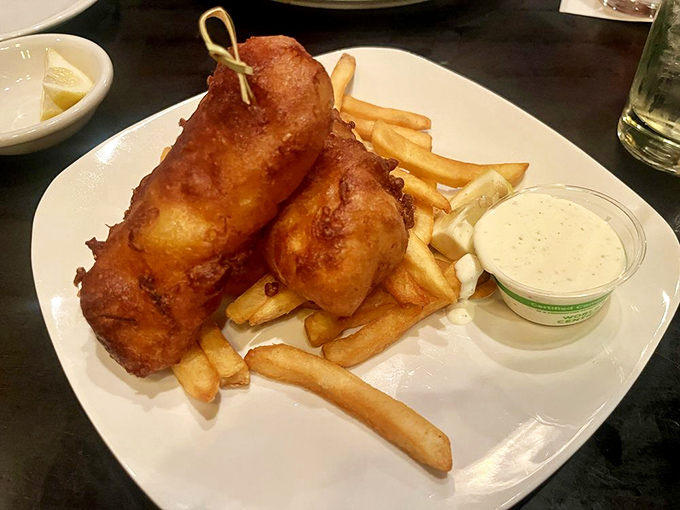 Fish and chips that would make a Dubliner homesick&mdash;crispy batter armor protecting flaky white fish with fries standing at attention alongside.