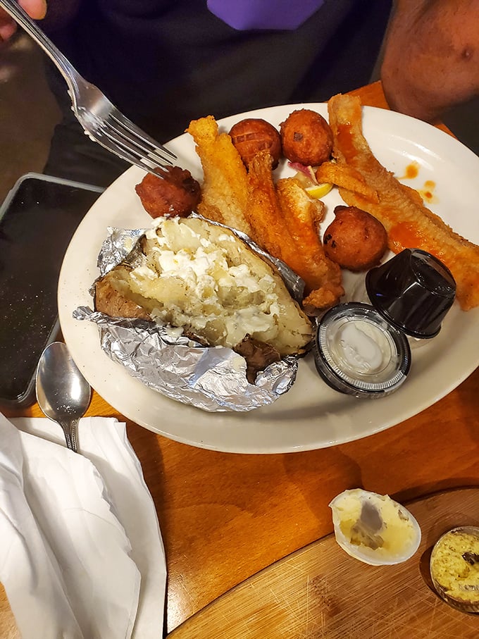 The seafood and sides platter proves Taylor's isn't just a one-trick pony&mdash;though that trick (beef) is what made them famous.