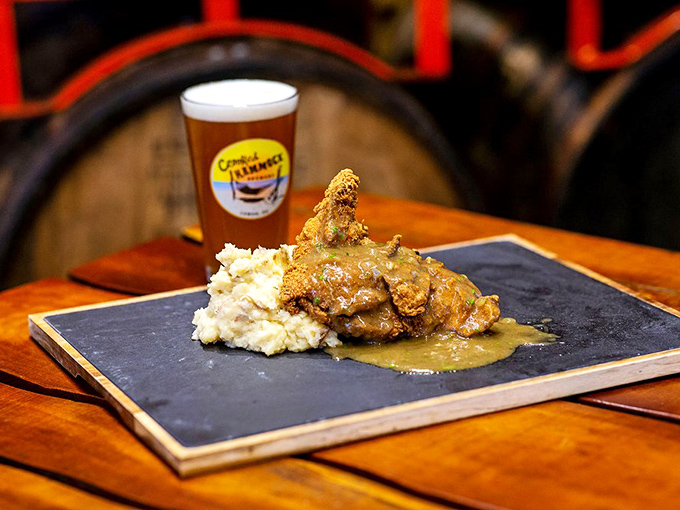 Southern comfort meets Delaware charm &ndash; this fried chicken isn't just a meal, it's a hug on a plate with a side of creamy mashed potatoes.