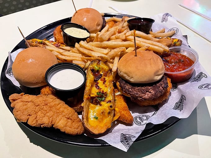 Not so much a plate as a festival of fried delights. This sampler platter is what happens when someone says, "I can't decide&mdash;I'll have everything."
