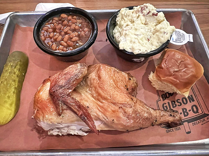 Half chicken with the works&mdash;proof that poultry can be just as impressive as pork. That pickle isn't just garnish; it's the perfect palate cleanser.