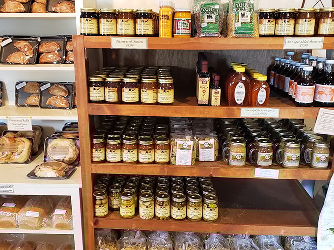 The gift shop shelves&mdash;where you can take home jams, jellies, and the false promise that you'll recreate the magic in your own kitchen.
