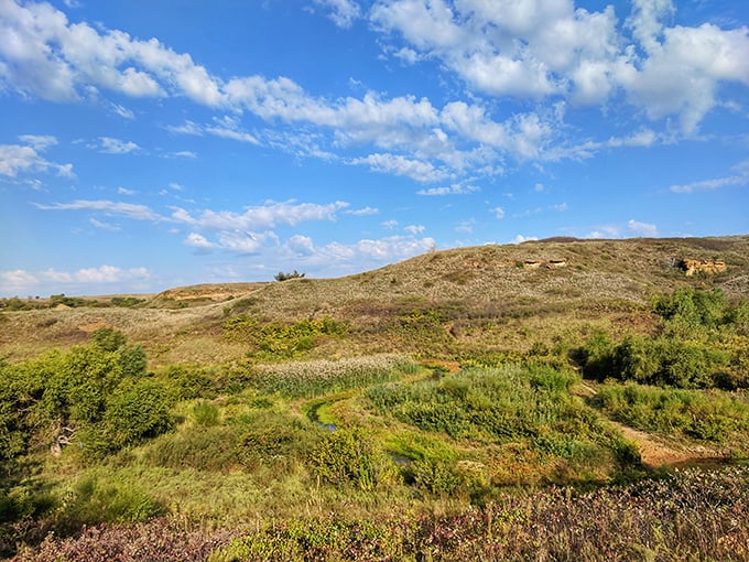 Rolling hills of possibility: The undulating prairie landscape stretches toward the horizon, a testament to Kansas's understated but magnificent beauty.