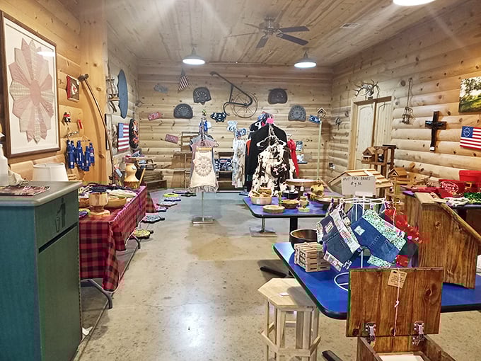 The merchandise room isn't just retail&mdash;it's a gallery of local craftsmanship. Each item tells a story of Kansas creativity and rural ingenuity.