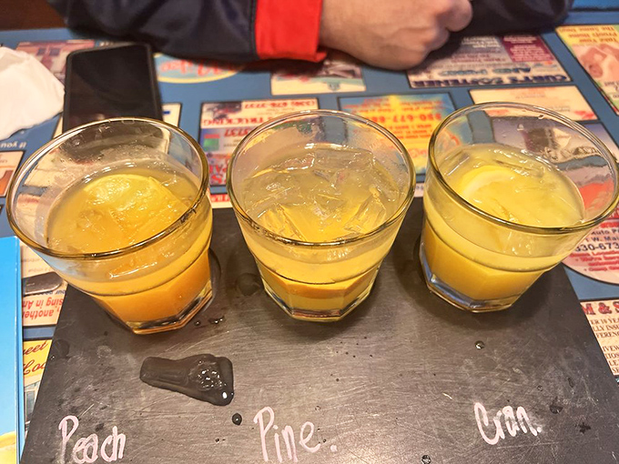 A mimosa flight that lets you travel to different fruit orchards without leaving your seat. Peach, pineapple, and cranberry&mdash;breakfast's perfect companions.