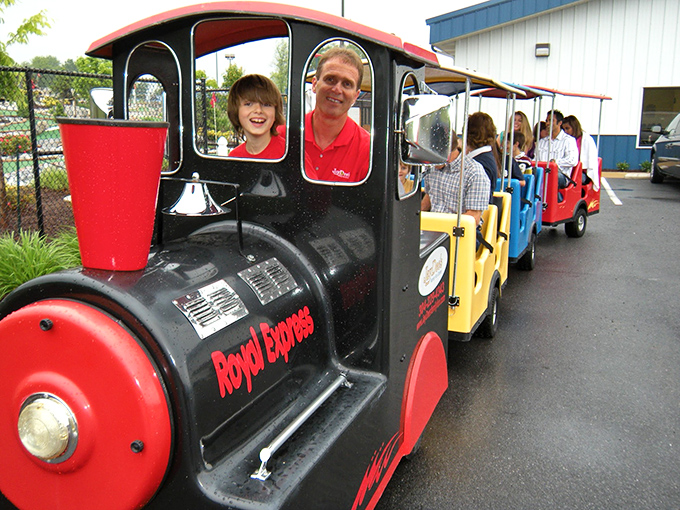 All aboard the happiness express! This colorful trackless train delivers giggles and memories for passengers of all ages.