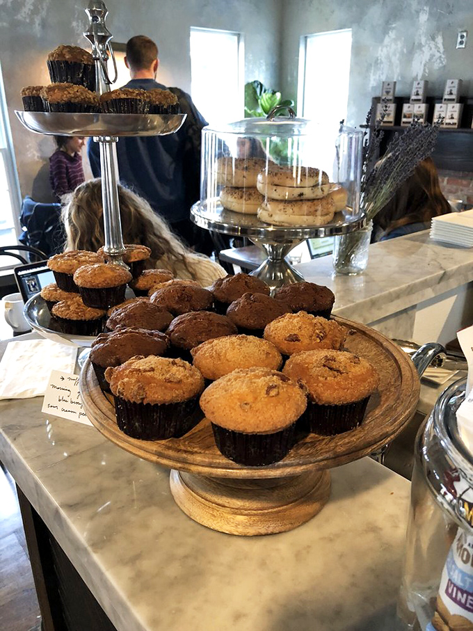 A pastry display that turns "I'll just have coffee" into "&hellip;and one of those, and maybe that one too." Resistance is futile. P