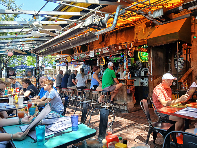 The outdoor patio bar&mdash;where Cardinals fans, blues lovers, and food enthusiasts converge under strings of lights and shared appetizers.