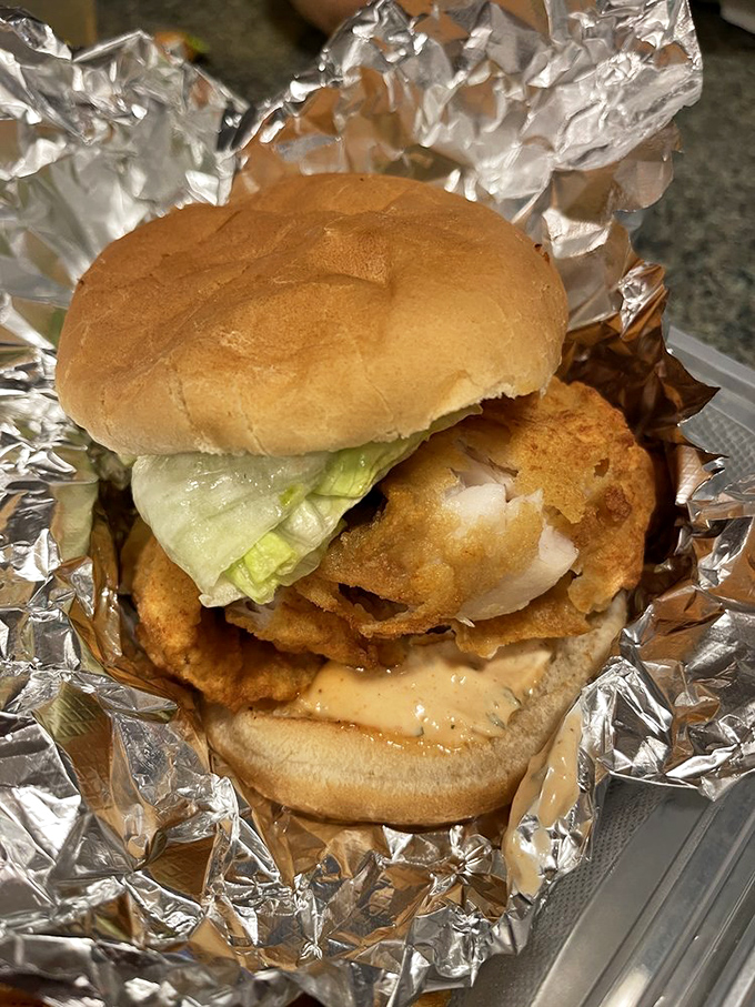 The fish sandwich&mdash;where the sea meets the smoker in a handheld maritime adventure wrapped in aluminum foil.