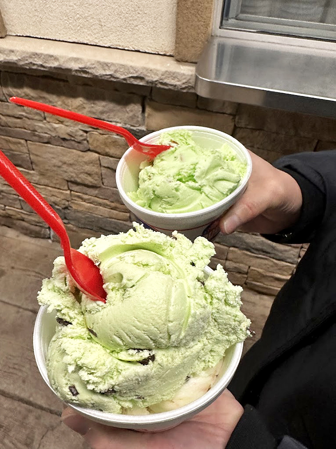 Pistachio paradise, times two. The kind of green that nutritionists can't complain about because you're too busy experiencing pure, nutty euphoria to hear them anyway.