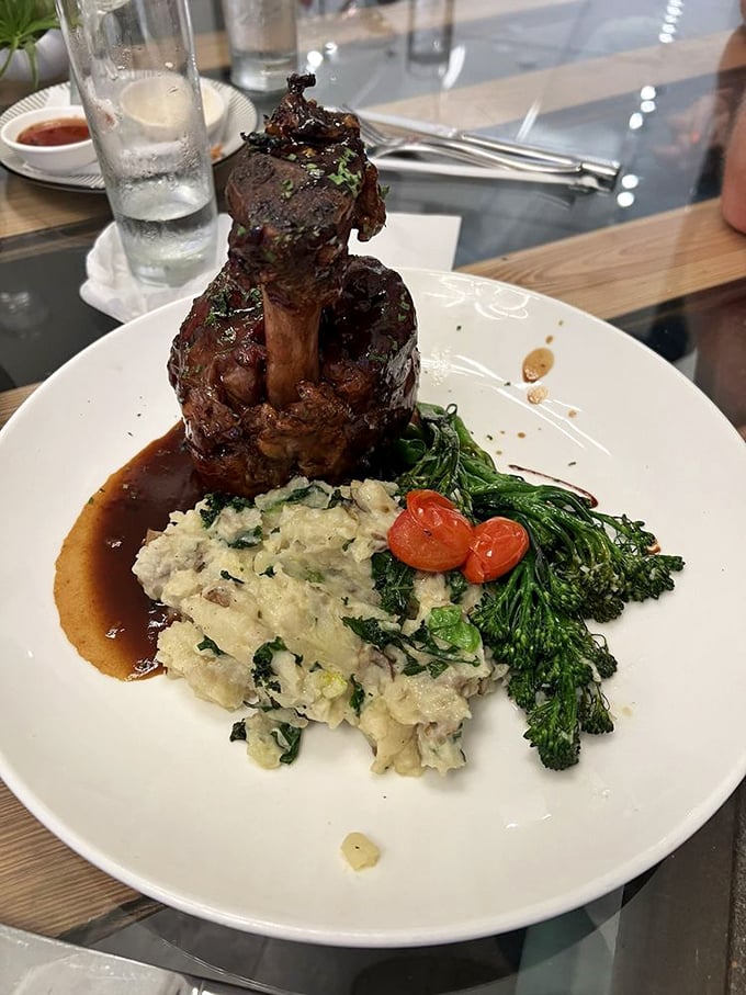 This pork shank doesn't just fall off the bone&mdash;it leaps with joy onto your fork, accompanied by mashed potatoes that could make a Frenchman weep.