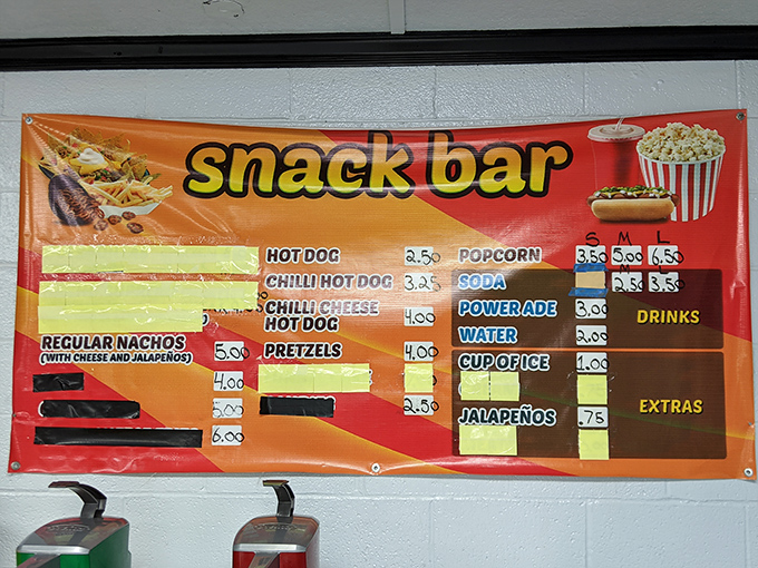 The snack bar menu board&mdash;a time capsule of prices that somehow feels both nostalgic and revolutionary in today's world.