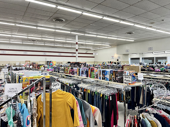 The clothing continent stretches to the horizon. Somewhere in this sea of hangers is the perfect vintage band t-shirt.