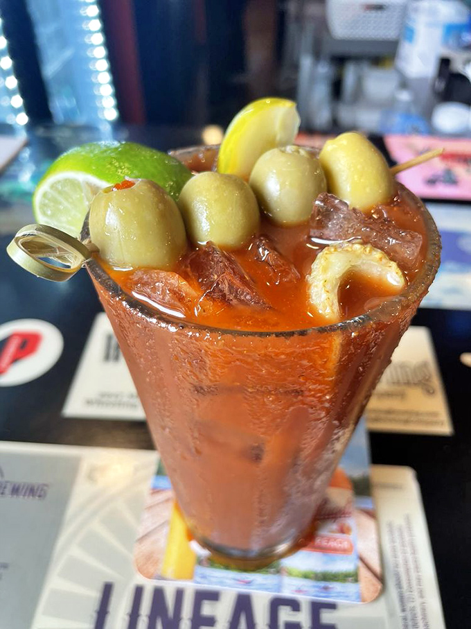 A Bloody Mary that's practically a meal unto itself. Those olives aren't garnish&mdash;they're the cocktail equivalent of backup dancers.