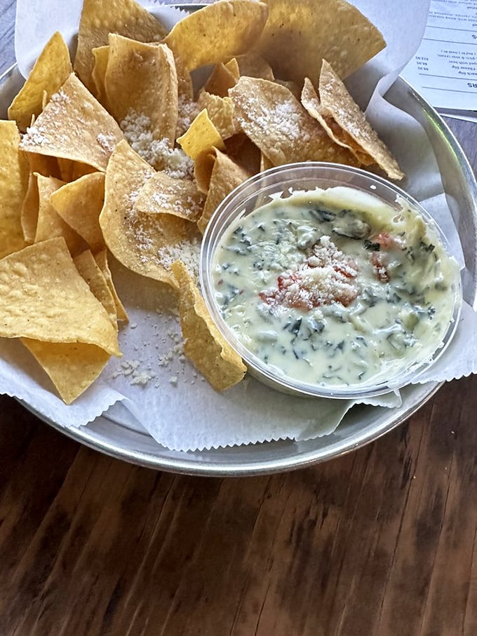Spinach dip and chips&mdash;the social butterfly of appetizers. Everyone at the table becomes instant friends when this arrives.