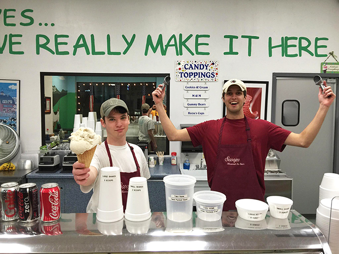 "Yes, we really make it here" isn't just a slogan&mdash;it's a promise. These ice cream artisans proudly showcase their craft with a smile.