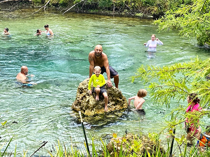 Nature's swimming pool beats chlorine any day. Families cool off in the pristine waters that have been refreshing visitors for generations.