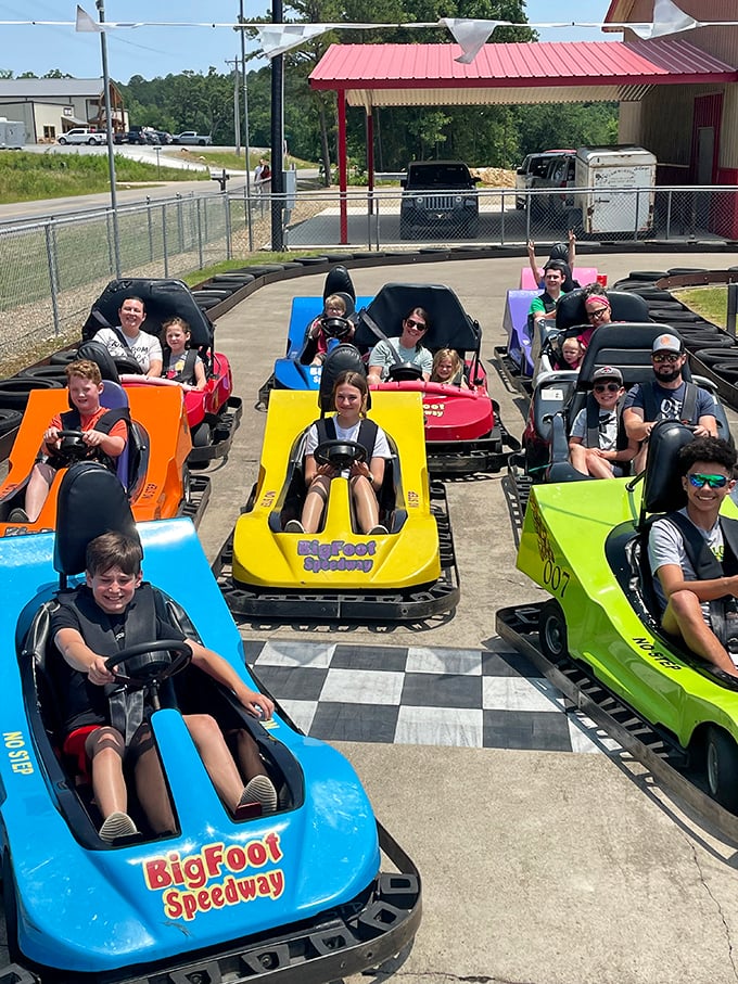 A colorful lineup of eager racers proves that competitive spirit comes in all ages and sizes, especially when go-karts are involved.