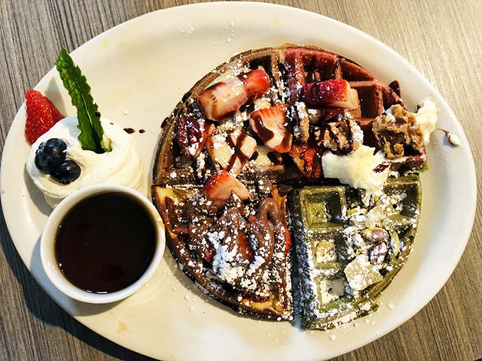 The waffle flight&mdash;because sometimes the hardest part of breakfast is choosing just one flavor profile for your morning happiness.