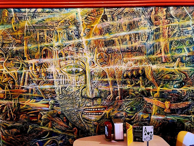 Local art that's as bold and layered as the food. This mural doesn't just decorate the space&mdash;it infuses it with St. Louis creative energy.