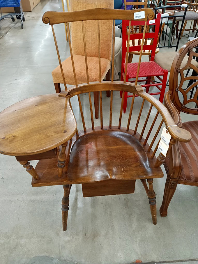 Part throne, part workstation, this Windsor writing chair practically begs you to pen the Great American Novel or at least a strongly worded email.