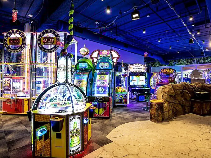 Las Vegas for the juice box crowd. The flashing lights of the arcade promise glory, deliver plastic trinkets, and somehow still feel like winning.