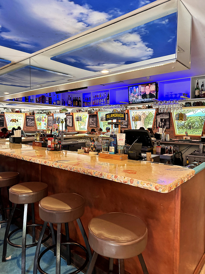 The bar where Keys tales grow taller with each round. Notice that sky ceiling&mdash;because even indoors, you're still in paradise.