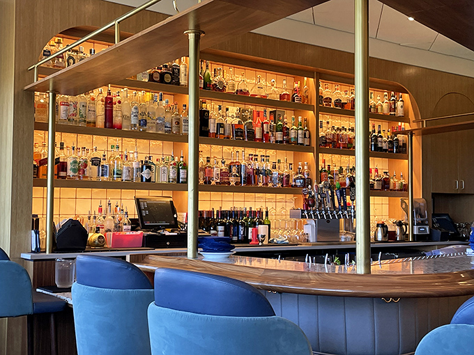 A back bar so impressively stocked it looks like the adult version of a candy store. The illuminated bottles practically whisper "treat yourself."