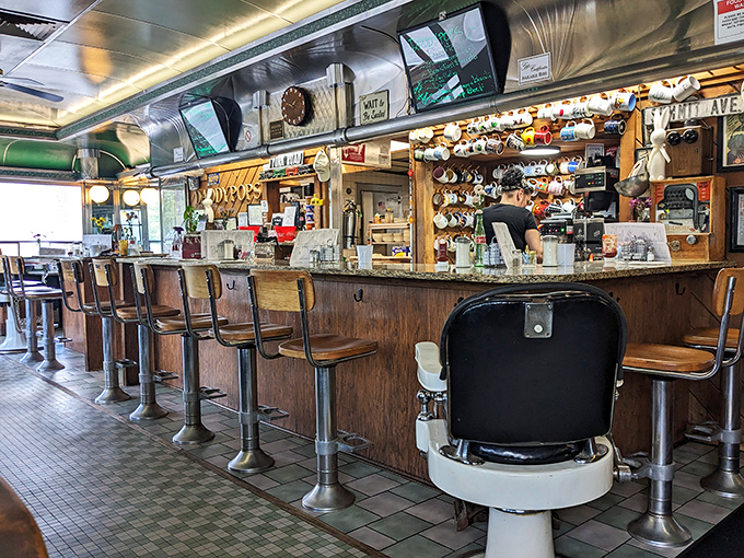 The heart of any great diner is its counter. This one pulses with energy as coffee flows and orders fly between cooks and servers.