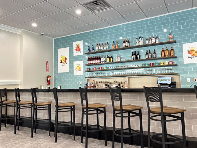 The bar area isn't just for evening libations&mdash;it's breakfast with altitude. Those turquoise tiles could make even a Monday morning feel like vacation.