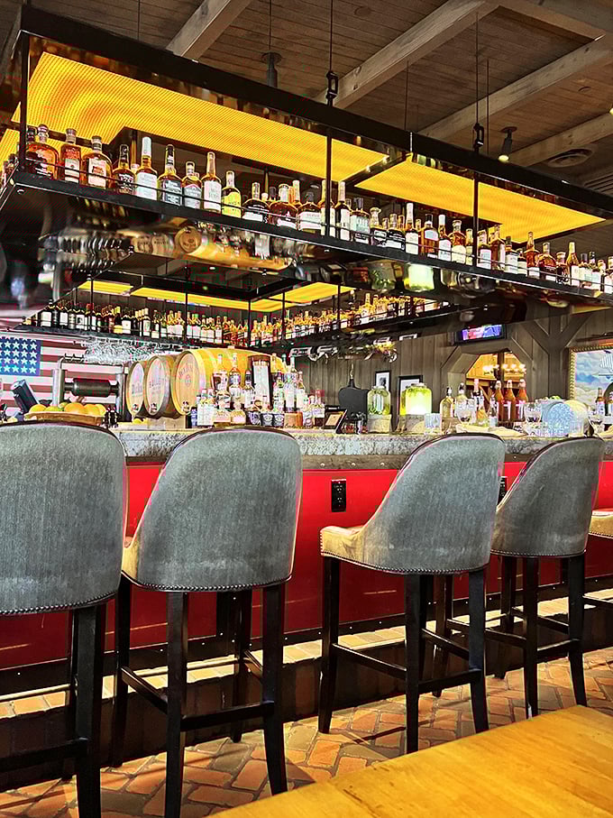 A bar that takes its spirits seriously&mdash;illuminated bottles standing at attention, ready to transform your evening from ordinary to memorable.