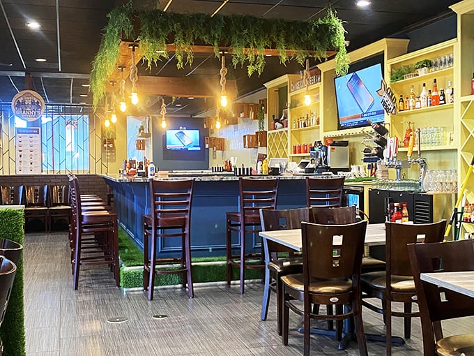 This isn't just a bar&mdash;it's a stage where liquid refreshments perform daily, under the watchful eye of hanging greenery.