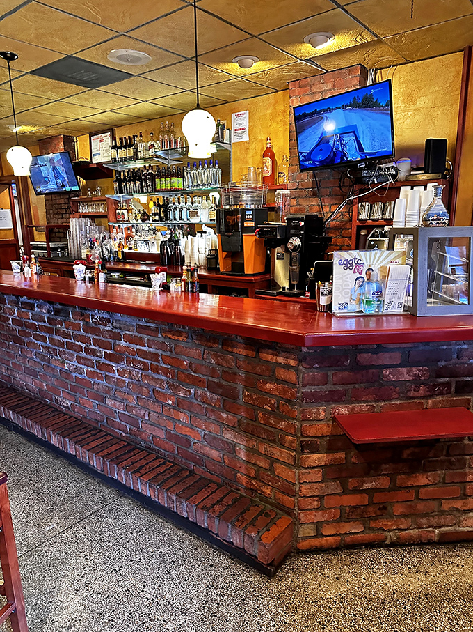 The brick bar offers morning cocktails for those special days when adulting means Bloody Marys are acceptable before noon.