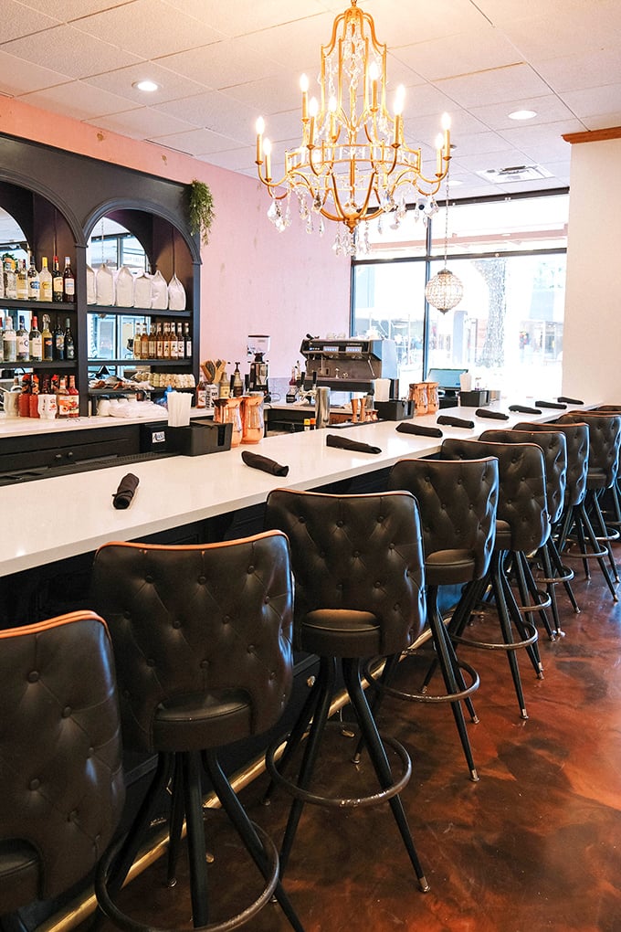 Bar stools that invite you to perch and ponder life's great questions, like "Should I have a Bloody Mary or a mimosa?" The answer is always "Yes."